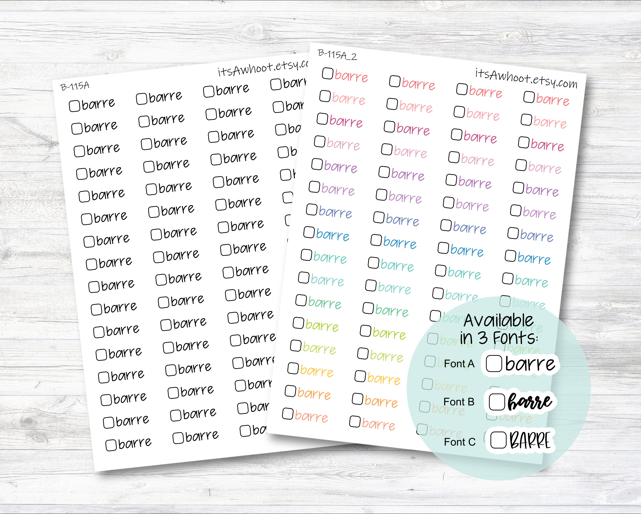 Barre with Checkbox Script Stickers Barre Planner Stickers - Etsy.de