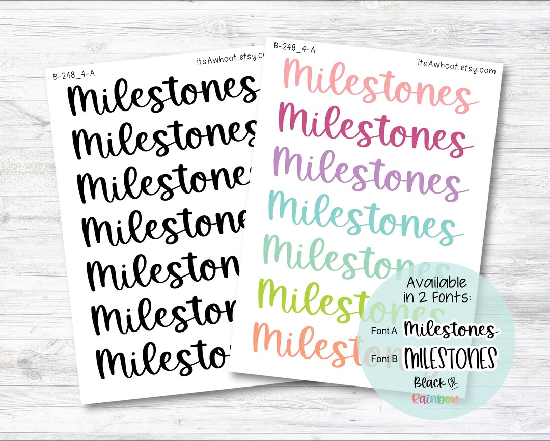 MILESTONES Script Stickers, Milestones Header Planner Stickers - Large ...