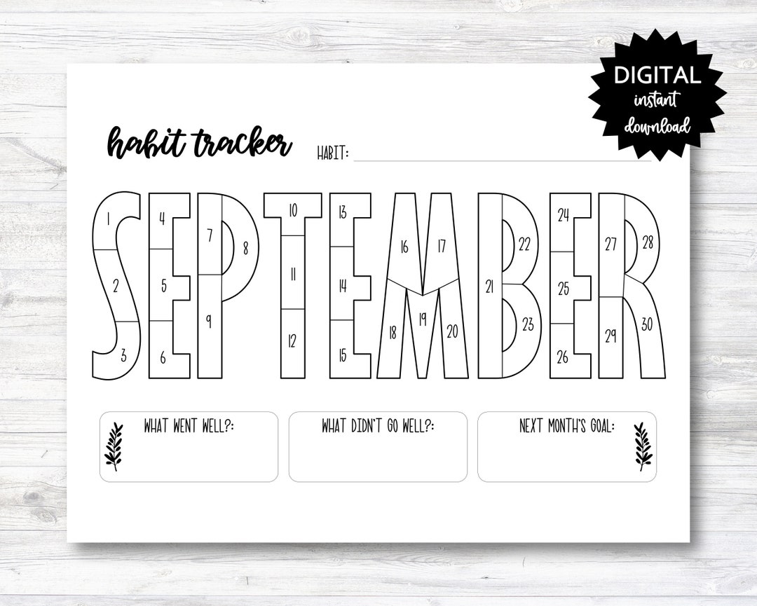 September Habit Tracker Coloring Sheet Printable, Month Habit Tracker ...