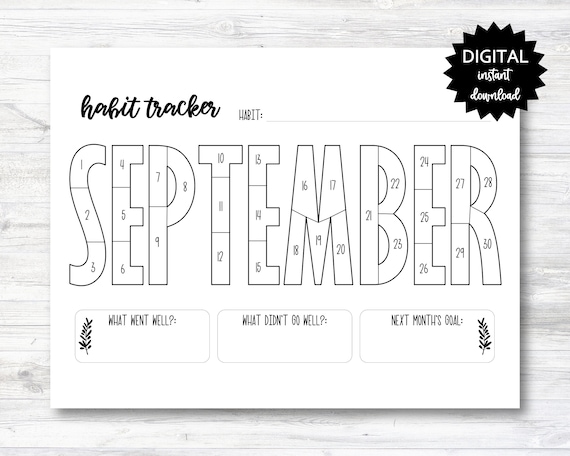 September Habit Tracker Coloring Sheet Printable Month Habit | Etsy