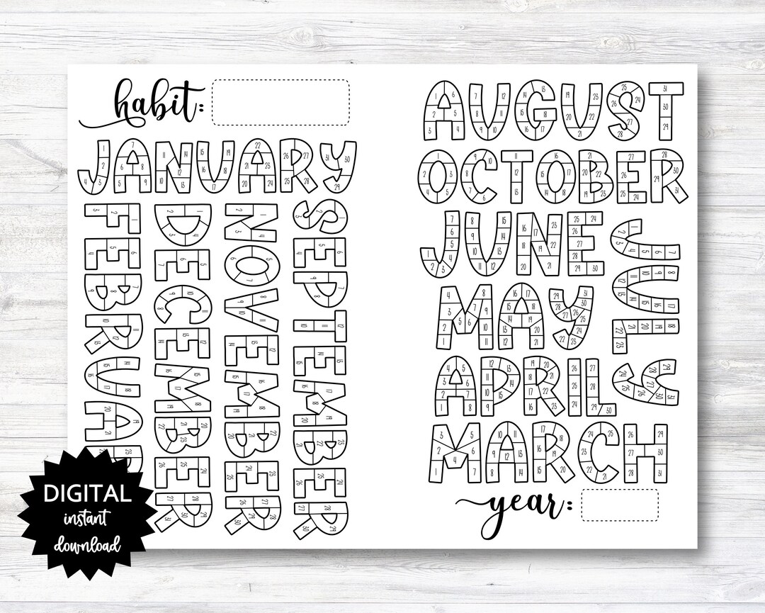Habit Tracker Coloring Planner Page Printable, Month Habit Tracker ...