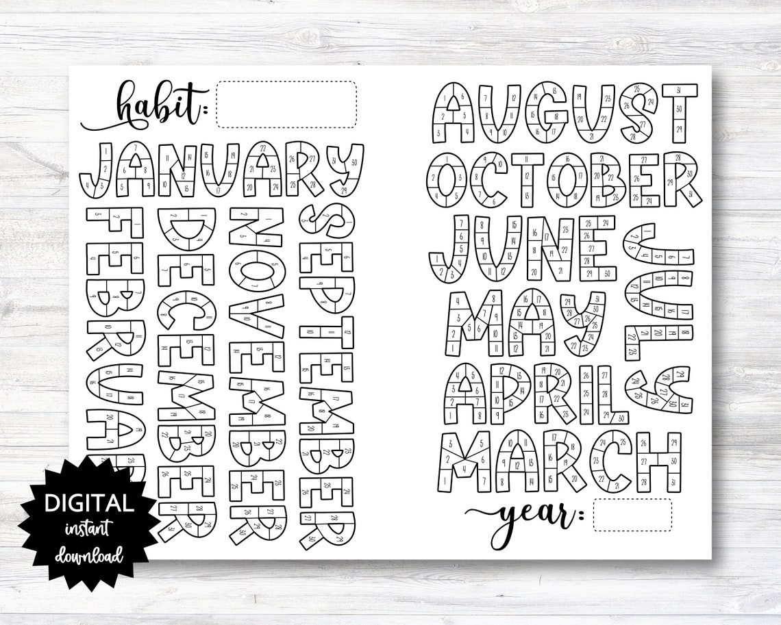 Habit Tracker Coloring Planner Page Printable Month Habit - Etsy