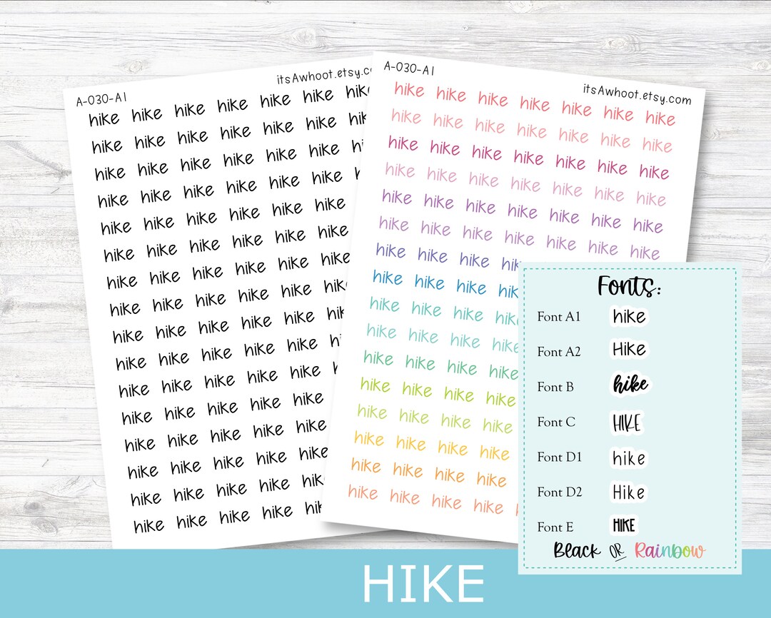 HIKE Script Planner Stickers - Multiple Fonts/colors Available (A030) - Etsy