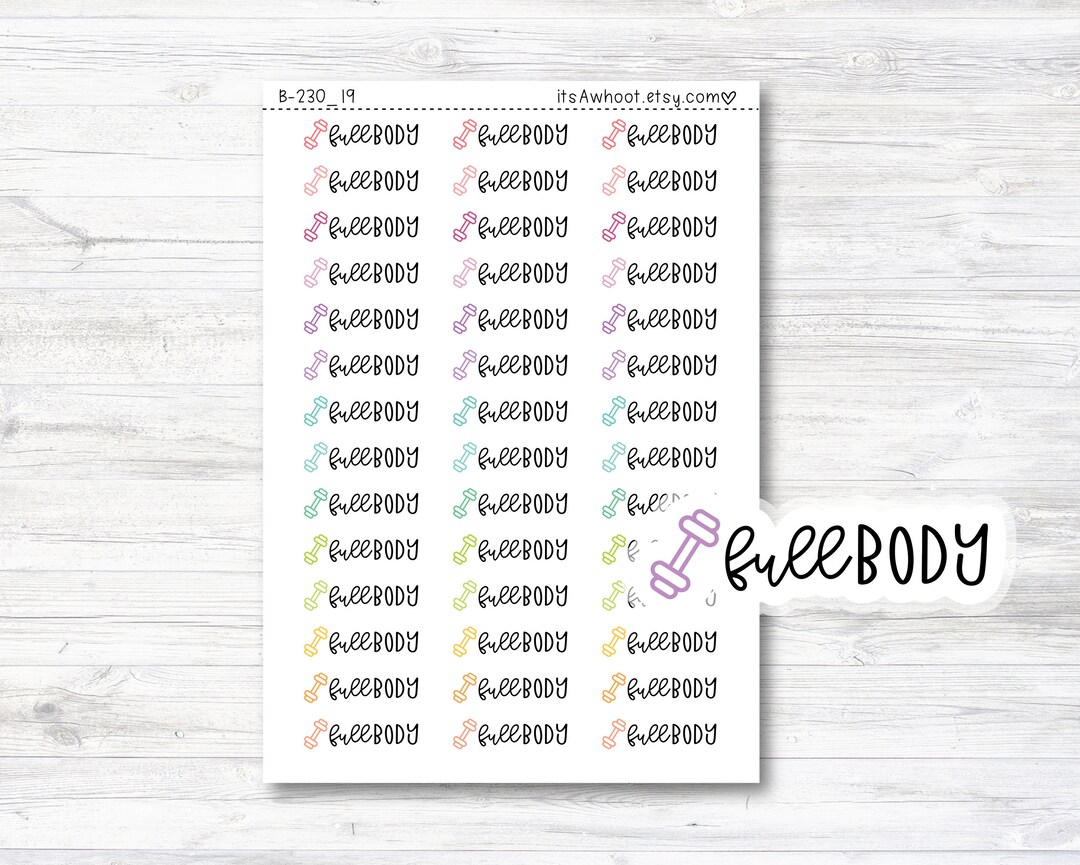 Full Body Script Stickers, Full Body Planner Stickers, Full Body With Dumbbell Icon Stickers ...