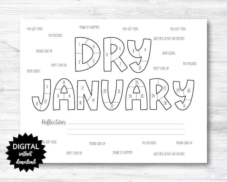 Dry January Challenge Habit Tracker Coloring Sheet Printable - Etsy