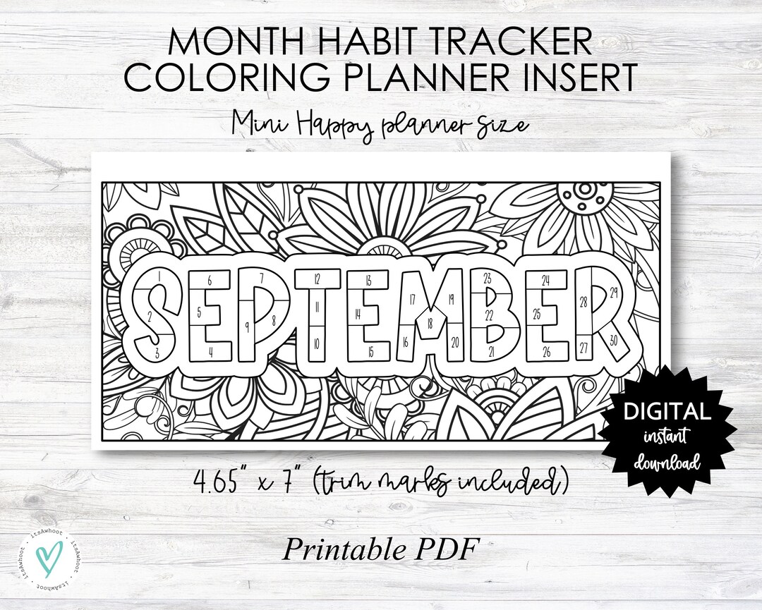 September Habit Tracker Coloring Sheet Printable - Happy Planner MINI ...