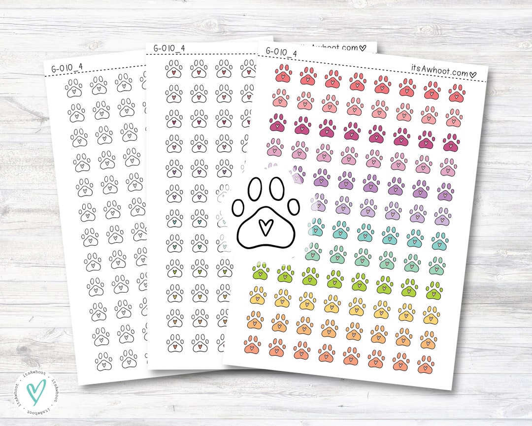 Paw Print Stickers, Paw Doodle Planner Stickers, Pet Doodle Stickers ...