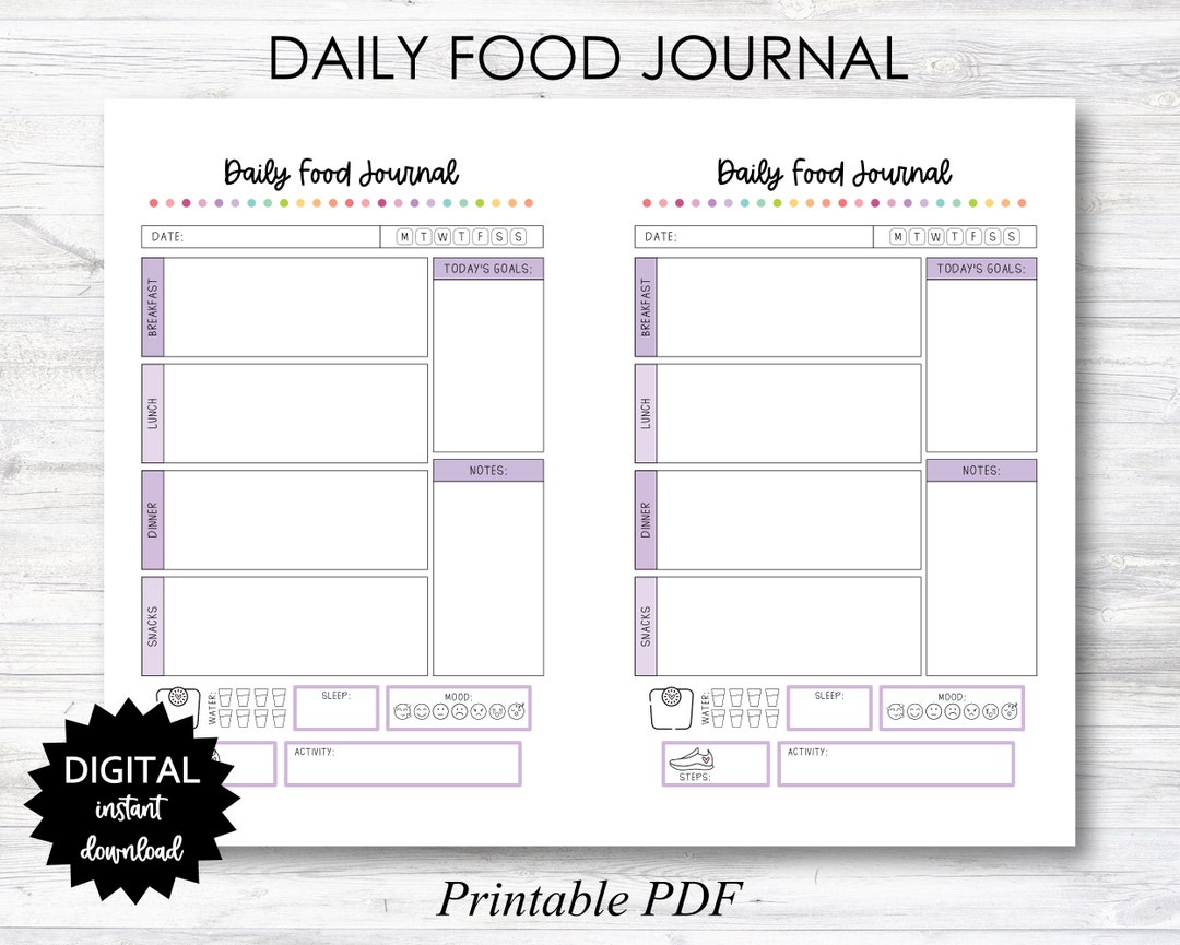 Daily Food Journal, Daily Food Journal Printable, Daily Food Journal ...