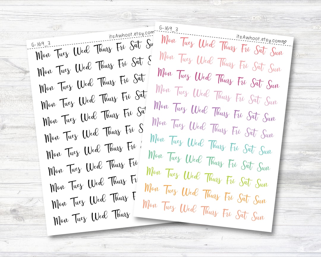 Days of the Week Abbreviated Stickers, Days of the Week Planner ...