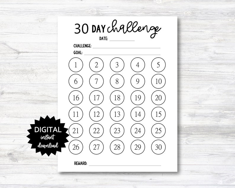 30 Day Challenge Printable Challenge Tracker 30 Day - Etsy