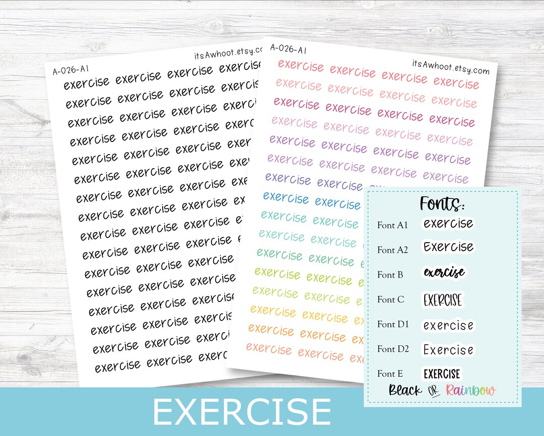 EXERCISE Script Planner Stickers - Multiple Fonts/colors Available ...