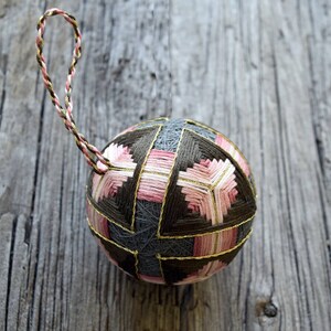 Mirika Pink and Brown Temari, Japanese Temari Ball, Interlocking Kousa ...