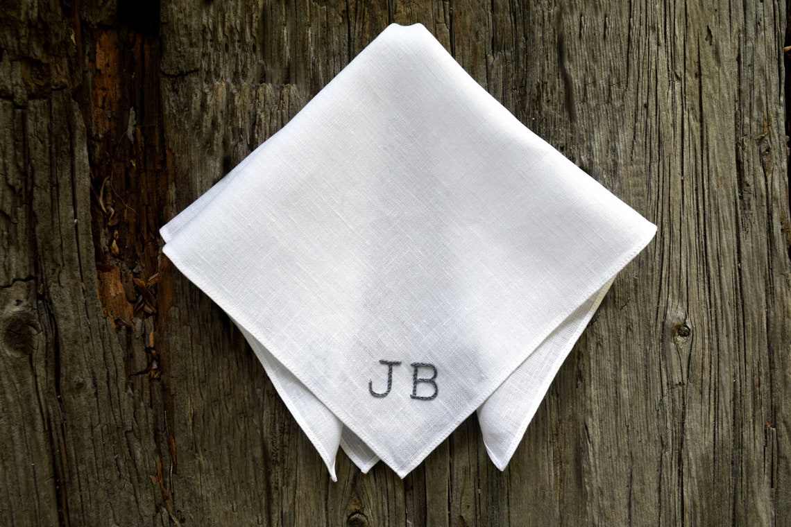 Monogrammed White Linen Pocket Square Personalized | Etsy