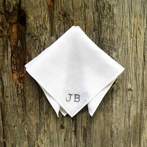 Monogrammed White Linen Pocket Square, Personalized Hankerchief ...