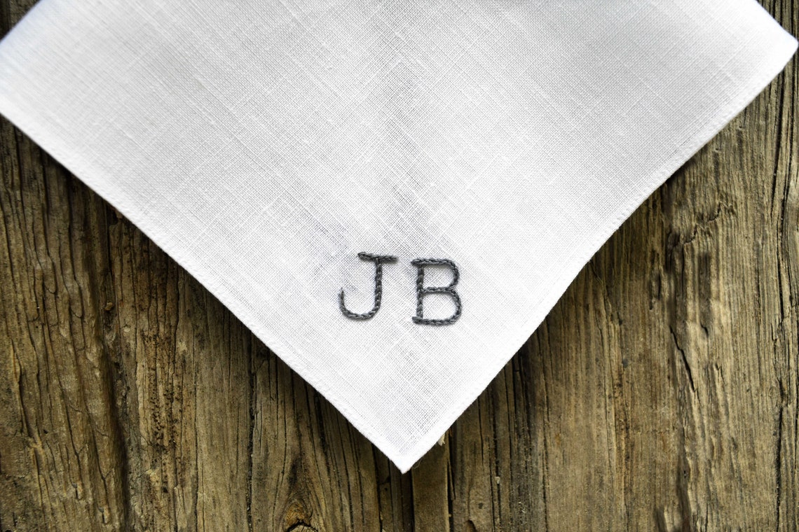 Monogrammed White Linen Pocket Square Personalized | Etsy