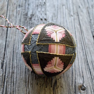 Mirika Pink and Brown Temari, Japanese Temari Ball, Interlocking Kousa ...