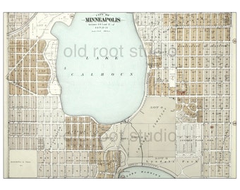 Hand Painted Map of Minneapolis 1892 / Lake Calhoun / Cedar | Etsy