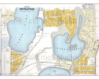 Hand Painted Map of Minneapolis 1892 / Lake Calhoun / Cedar | Etsy