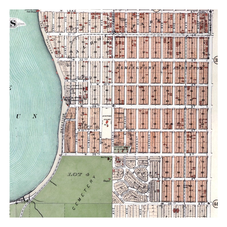 Hand Painted Map of Minneapolis 1892 / Lake Calhoun / Linden - Etsy