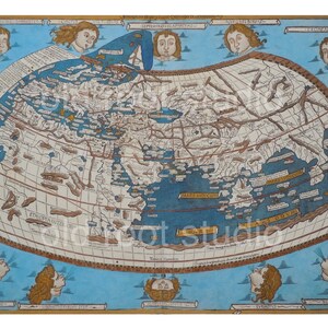 Hand Painted Map of the World, Claudius Ptolemy's "the World" 1482 ...