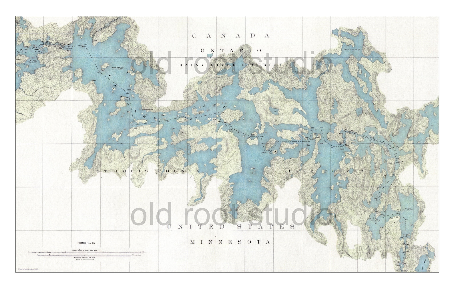 Hand Painted Map of Crooked Lake, 1928 / BWCA / Border Lakes / North ...