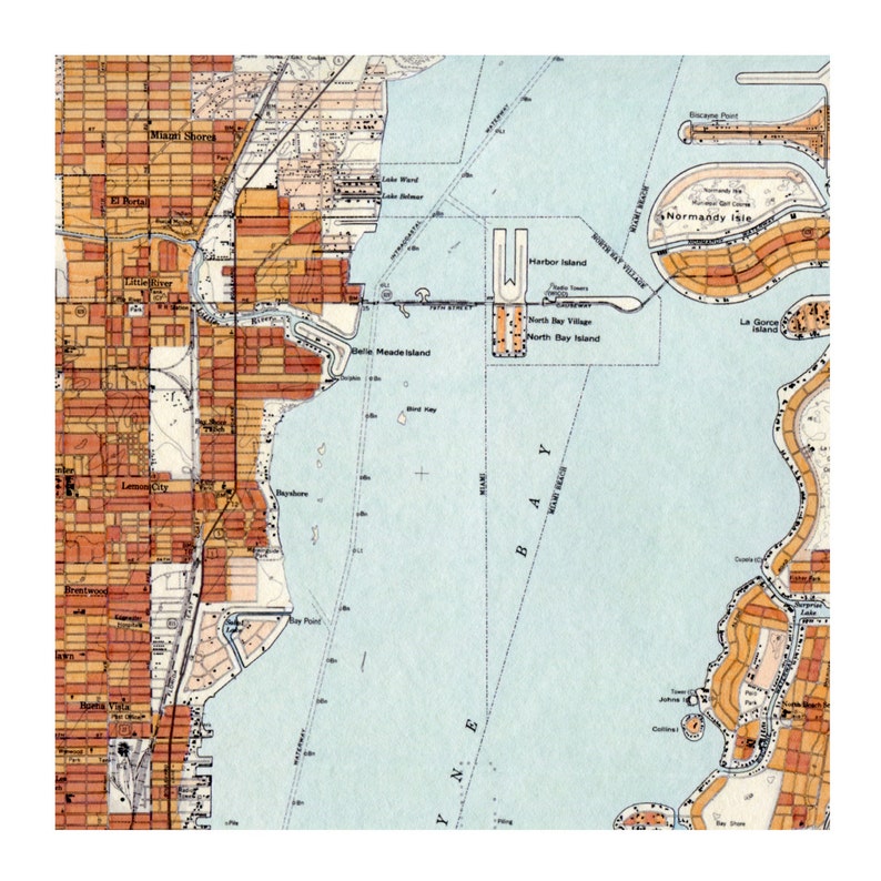 Hand Painted Map of Miami, Florida 1950 / Retro Miami / Vintage Miami ...
