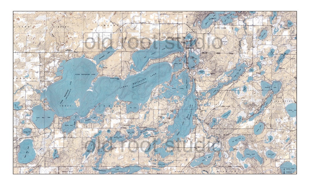 Hand Painted Map of the Whitefish Chain of Lakes, Minnesota 1959 / Old ...