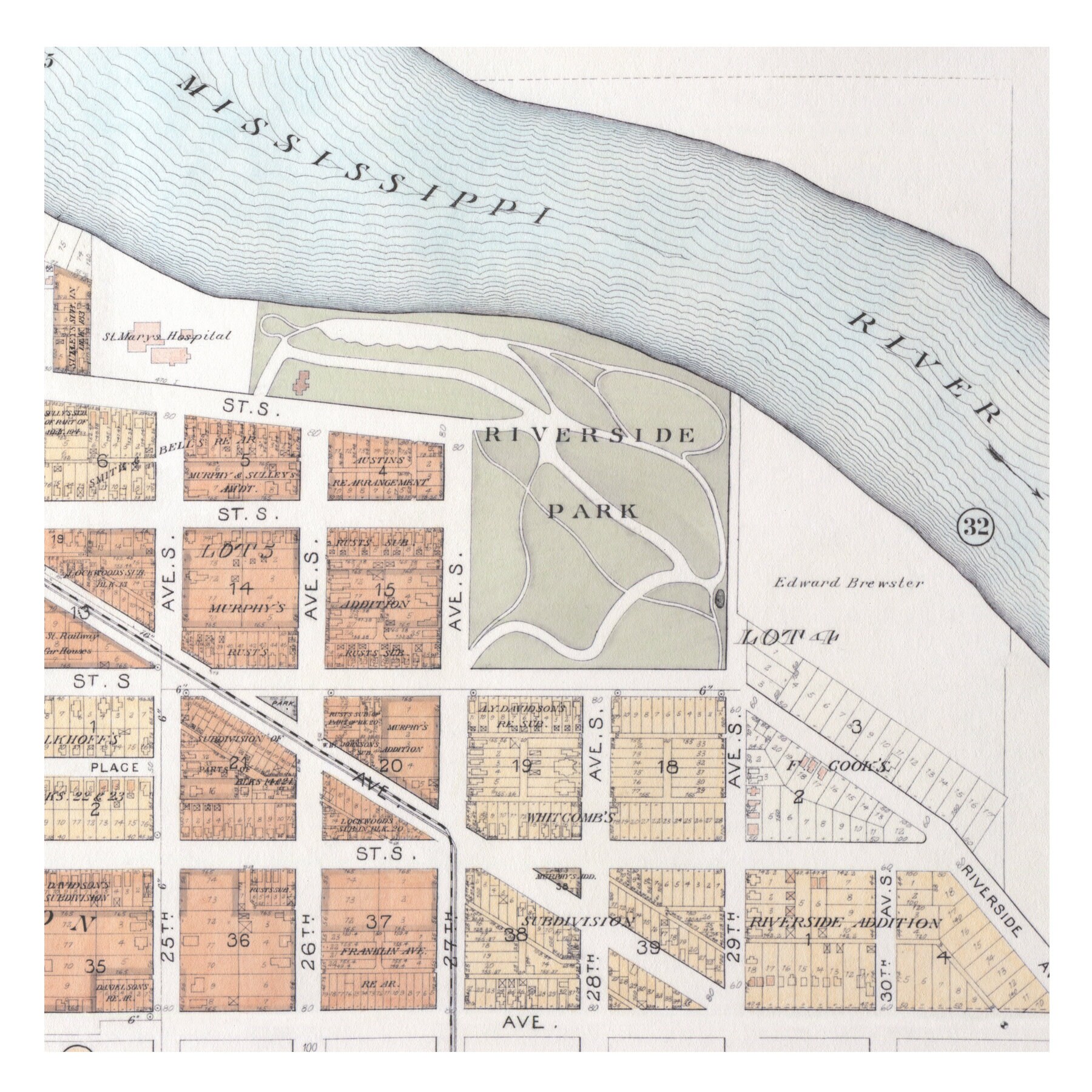 Hand Painted Map of Minneapolis, 1892 / Cedar Riverside / University of ...