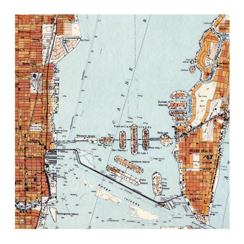 Hand Painted Map of Miami, Florida 1950 / Retro Miami / Vintage Miami ...