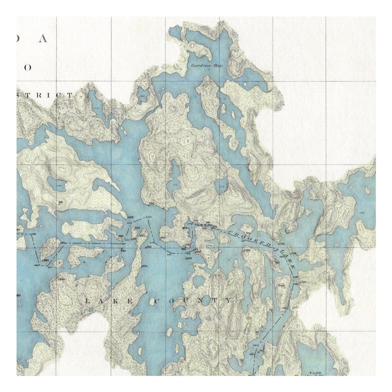 Hand Painted Map of Crooked Lake, 1928 / BWCA / Border Lakes / North ...