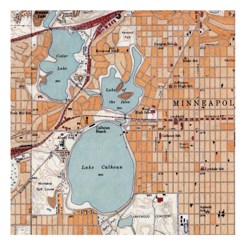 Hand Painted Map of South Minneapolis 1952 / Retro - Etsy