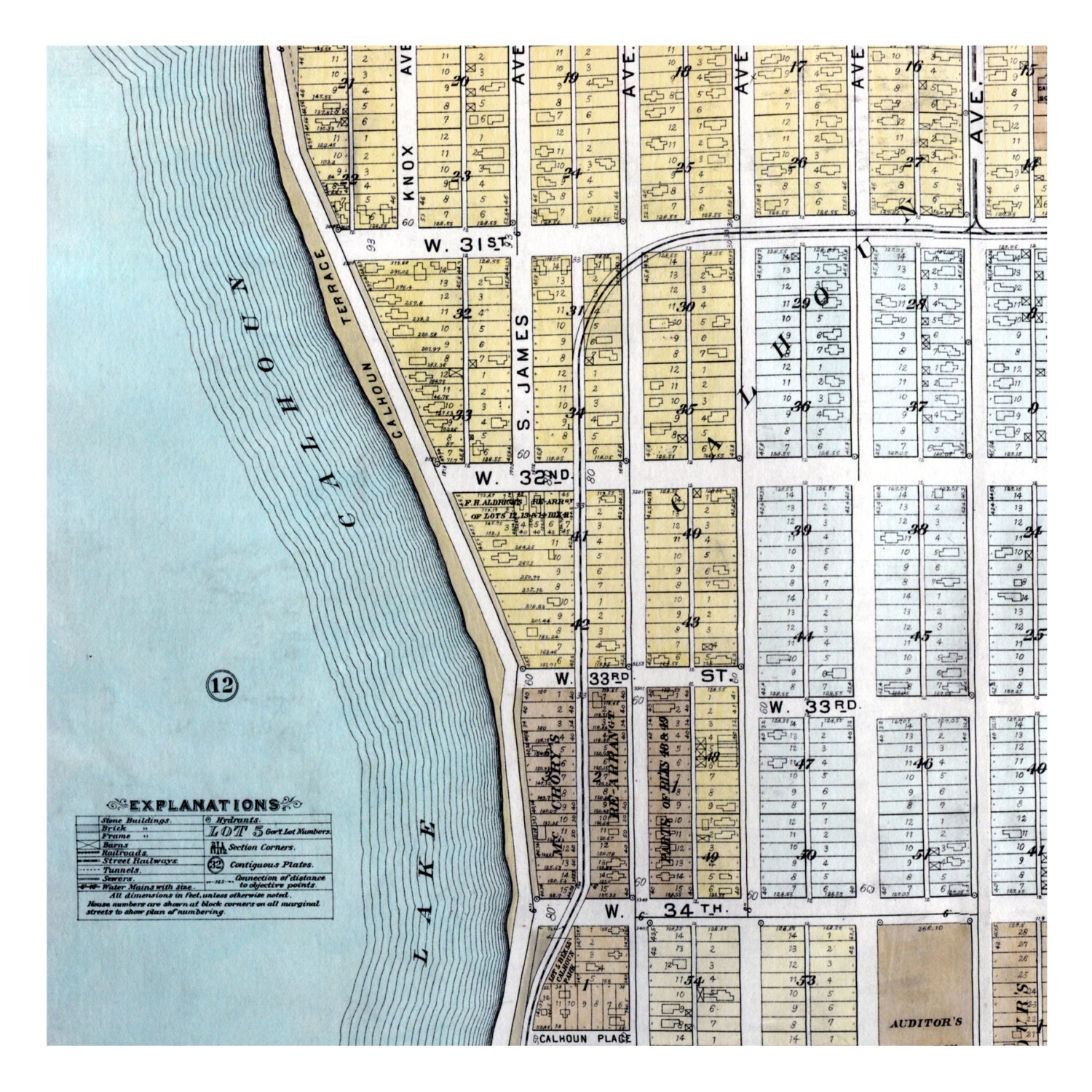 Hand Painted Map of Minneapolis, 1903 / Lake Calhoun, Bde Maka Ska ...