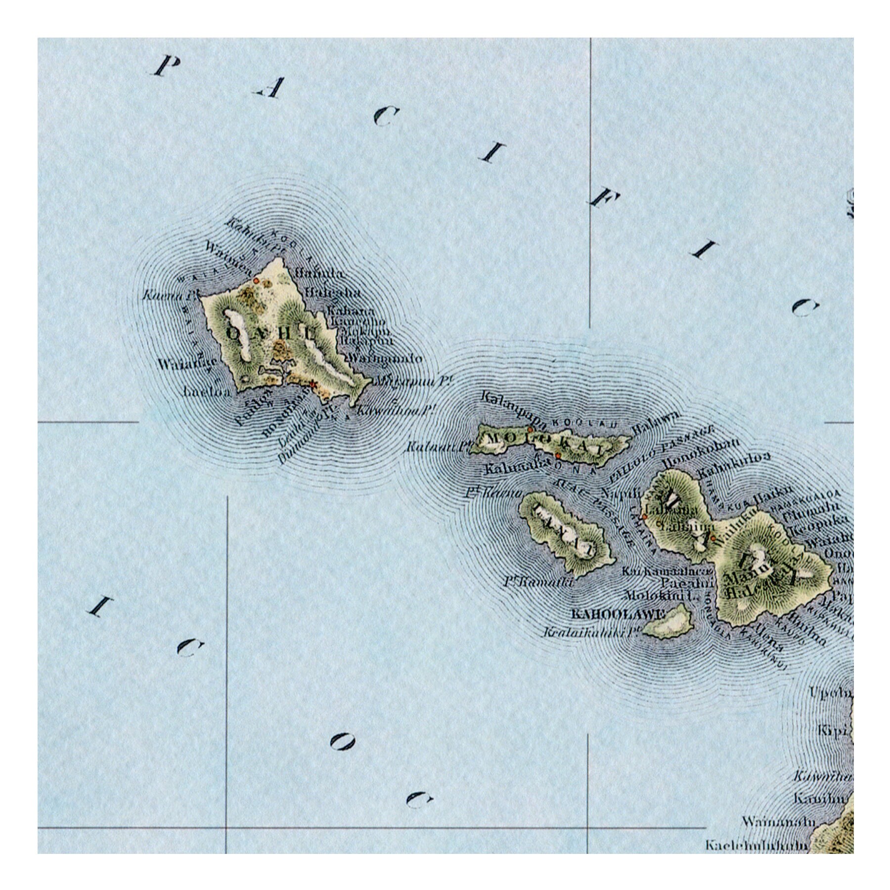 Hand Painted Map of Hawaii, C Late 1800s / Vintage Hawaii Map / Old Map ...