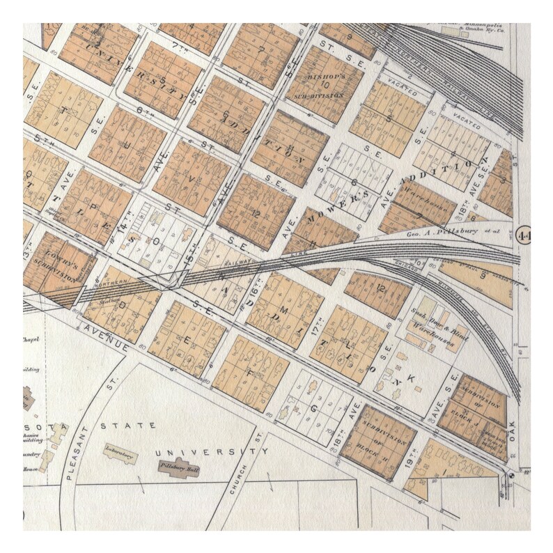 Hand Painted Map of Minneapolis, 1892 / University of Minnesota ...