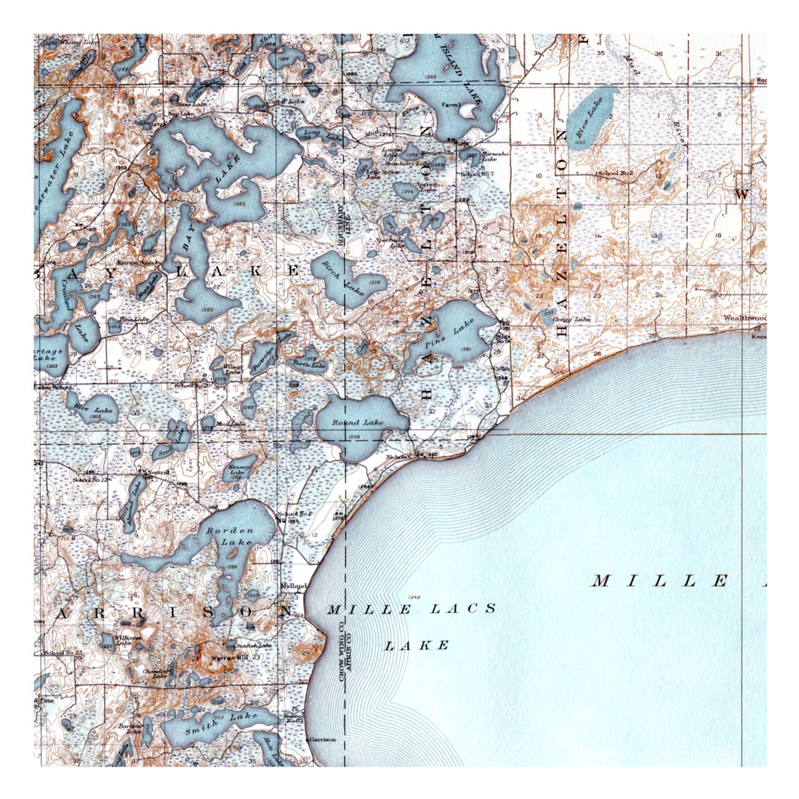 Hand Painted Map of Lake Mille Lacs, Minnesota, 1916 / Vintage Mille ...