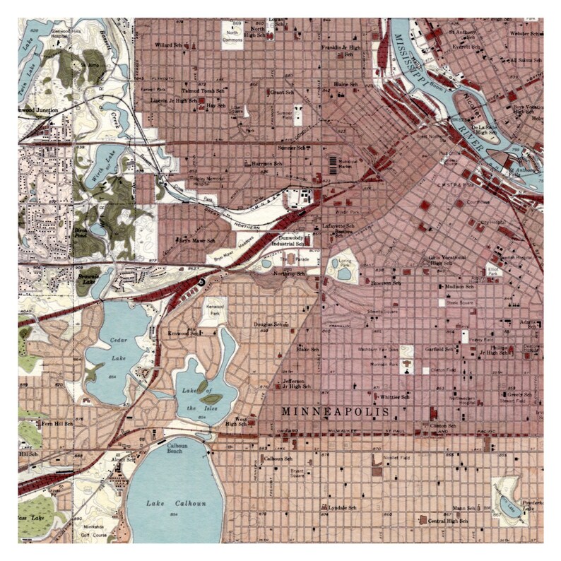 Hand Painted Map of South Minneapolis Minnesota 1952 / - Etsy