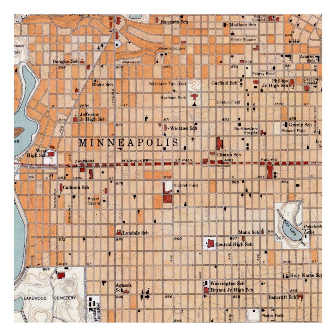 Hand Painted Map of South Minneapolis 1952 / Retro - Etsy