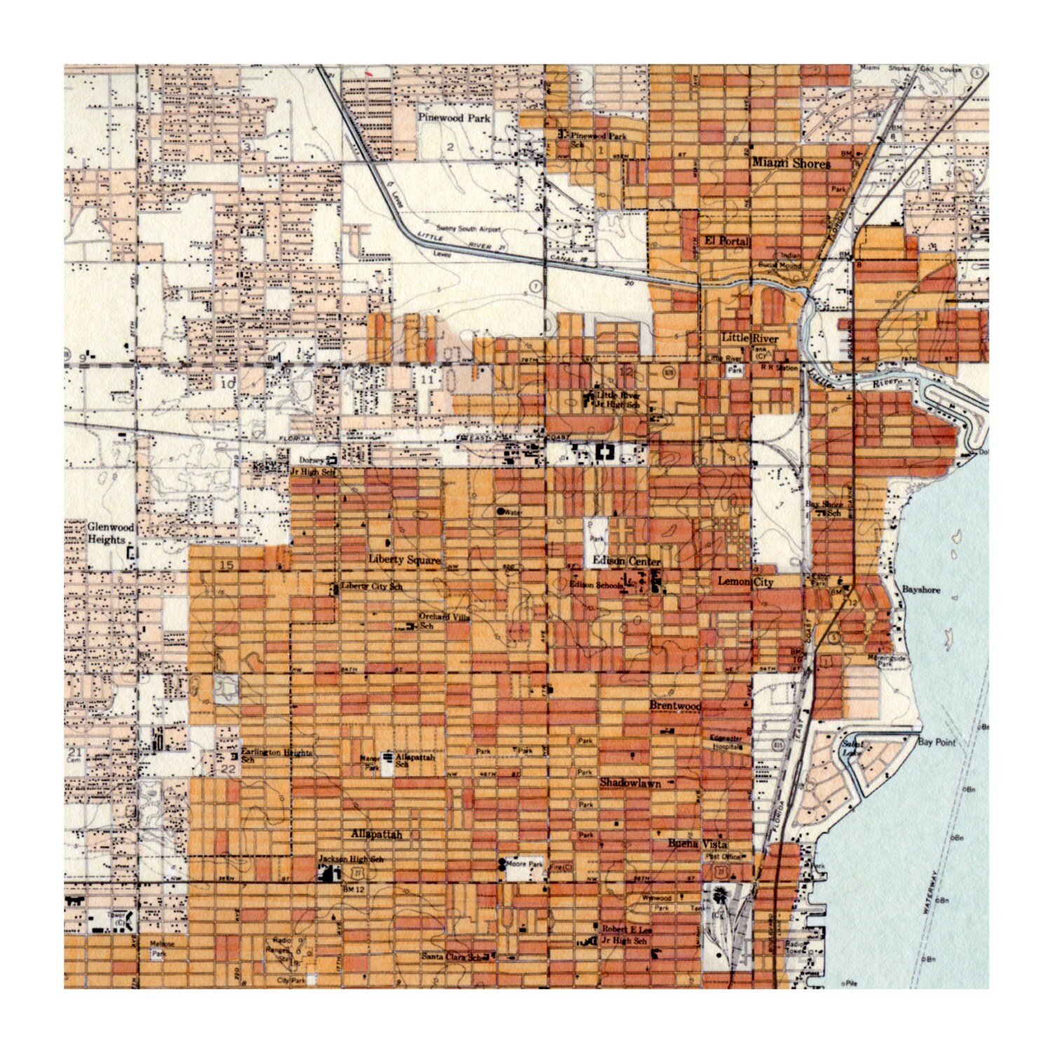 Hand Painted Map of Miami, Florida 1950 / Retro Miami / Vintage Miami ...