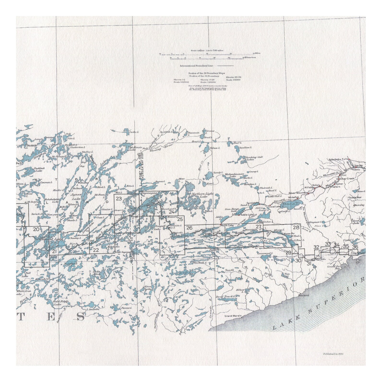 Hand Painted Map of the Boundary Waters Canoe Area, Rainy Lake to Lake ...