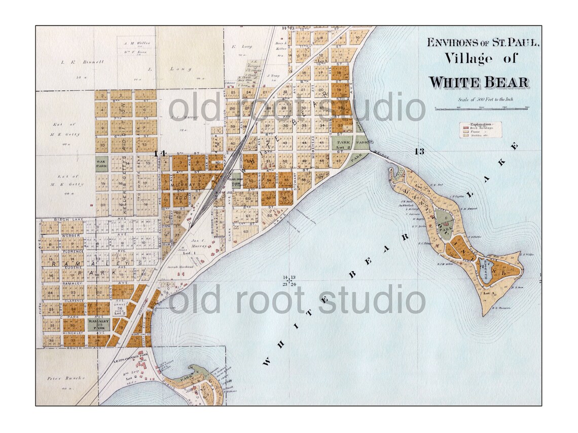 Hand Painted Map of White Bear Lake, 1886 / Vintage White Bear Map ...