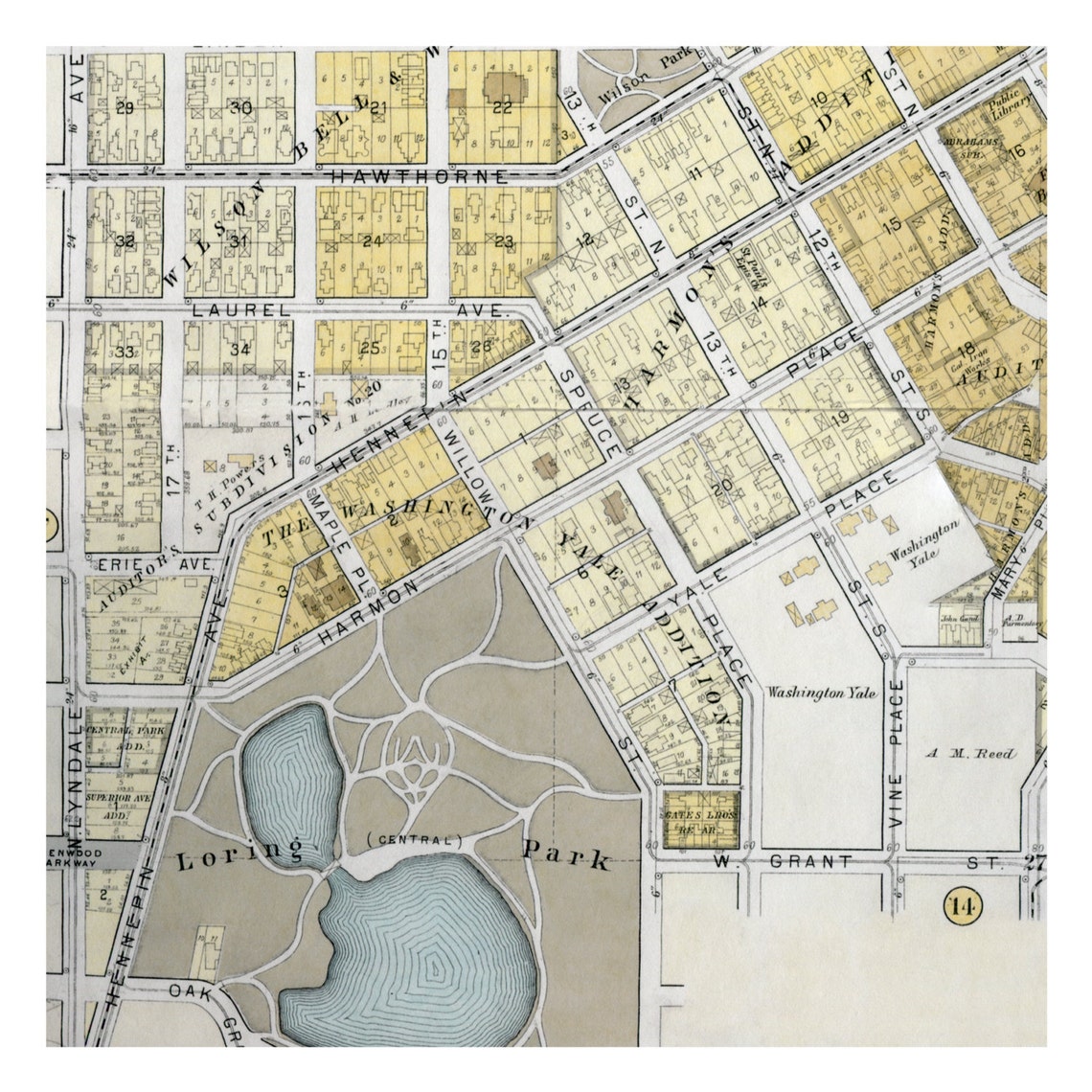 Hand Painted Map of Minneapolis, 1892 / Loring Park / Downtown ...