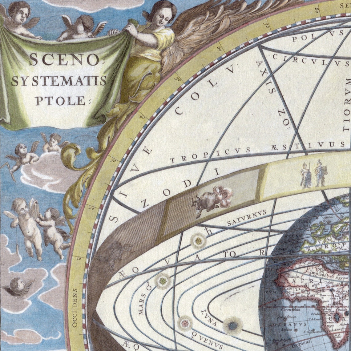 Hand Painted Map of the World, Cellarius Ptolemaic System, Circa 1660 ...