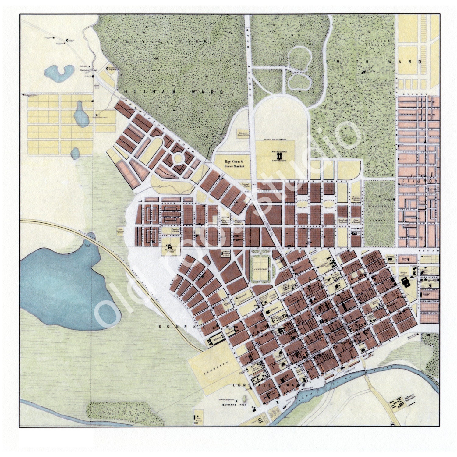 Hand Painted Map of Melbourne Australia 1855 / Retro - Etsy
