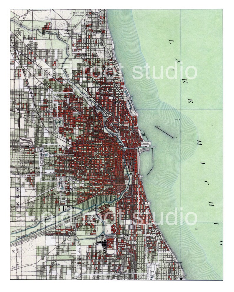 Hand Painted Map of Chicago, 1901 / Retro Chicago Map / Vintage Chicago ...