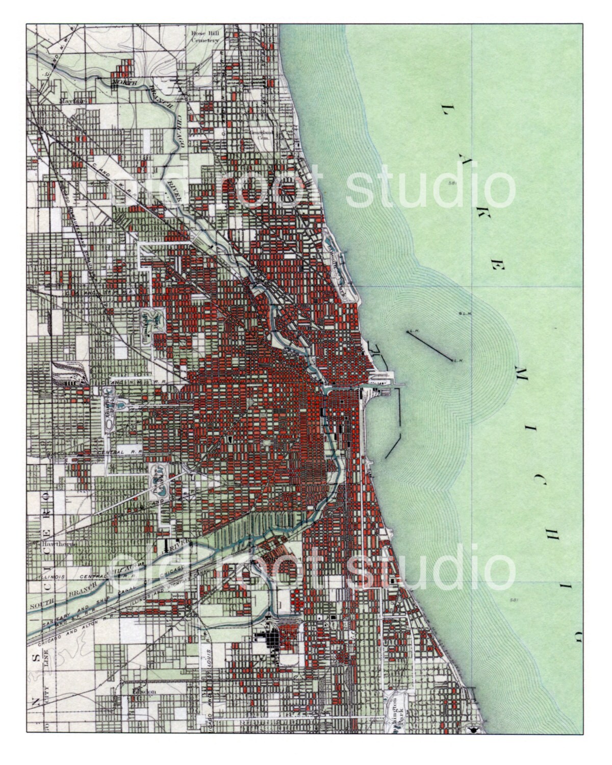 Hand Painted Map of Chicago, 1901 / Retro Chicago Map / Vintage Chicago ...