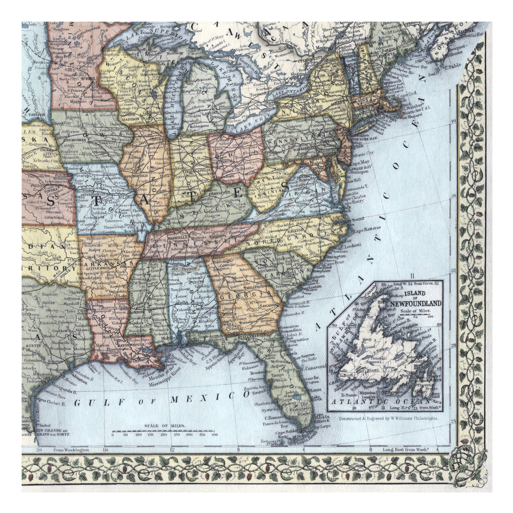 Hand Painted Map of the USA, 1867. Vintage United States Map, Antique ...