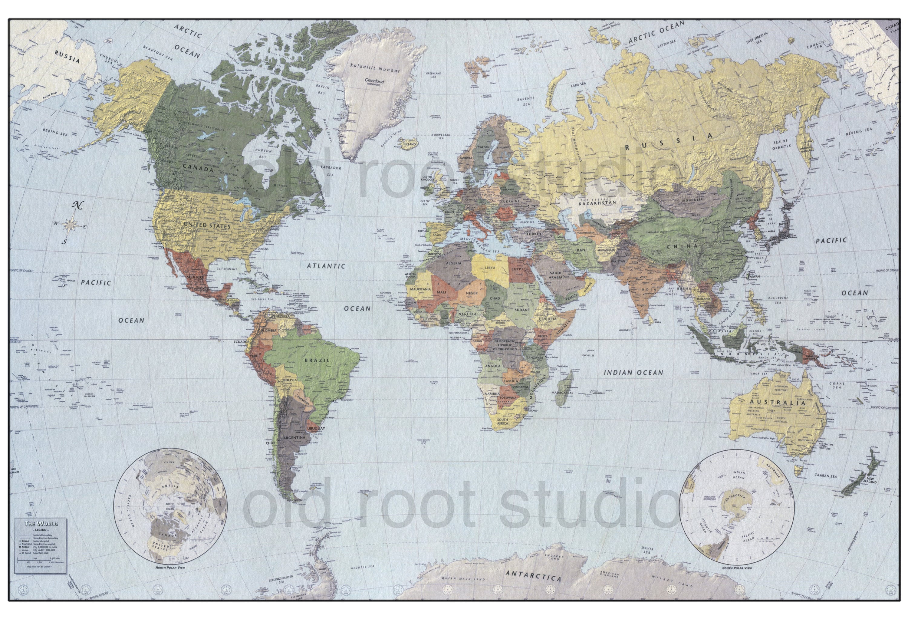 This is a Hand Painted Modern Map of the World, Political Map of the ...