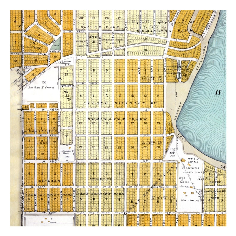 Hand Painted Map of Minneapolis Lake Harriet 1892 / - Etsy