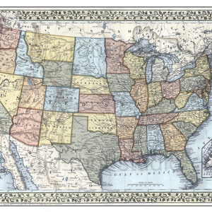 Hand Painted Map of the USA, 1867. Vintage United States Map, Antique ...