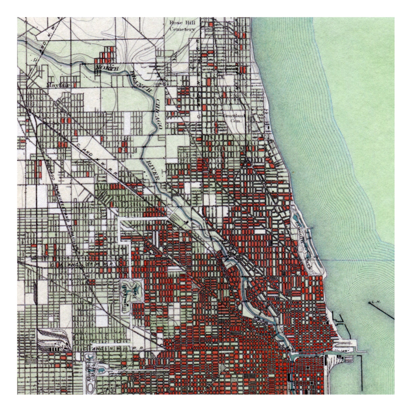 Hand Painted Map of Chicago, 1901 / Retro Chicago Map / Vintage Chicago ...